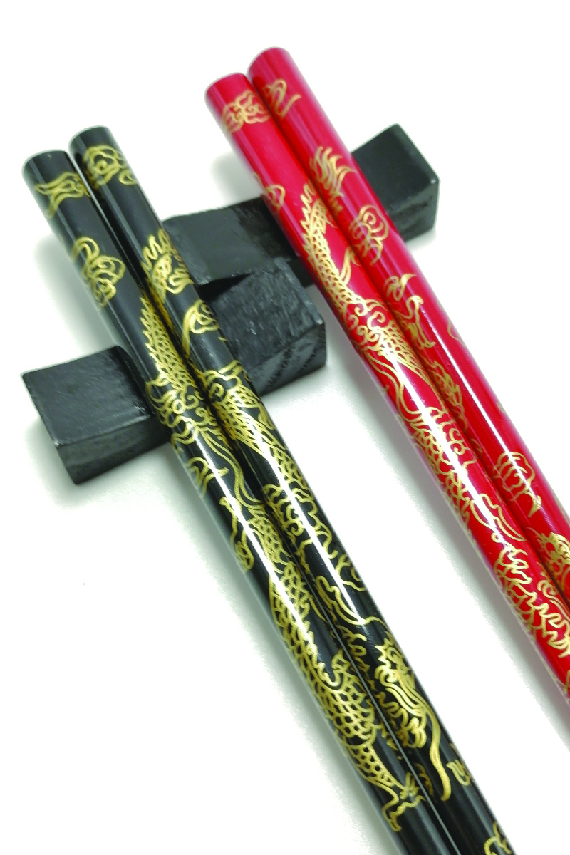 Gold Dragon Design Natural Wood Chopsticks and Holders Dining Set ...