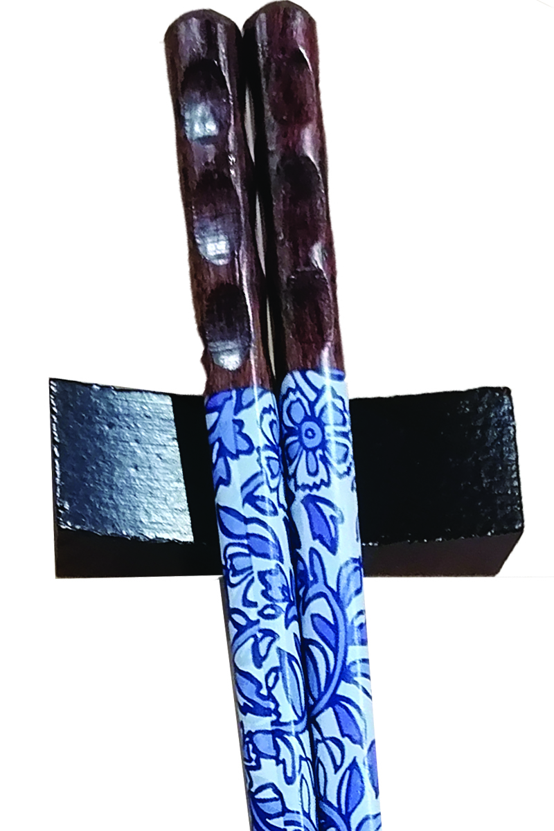 Blue Flower Design Natural Wood Chopsticks and Holders Dining Set ...